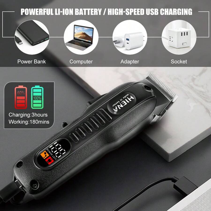 HIENA Mini Adjustable Caliper Hair Clipper - USB Charging Digital ...