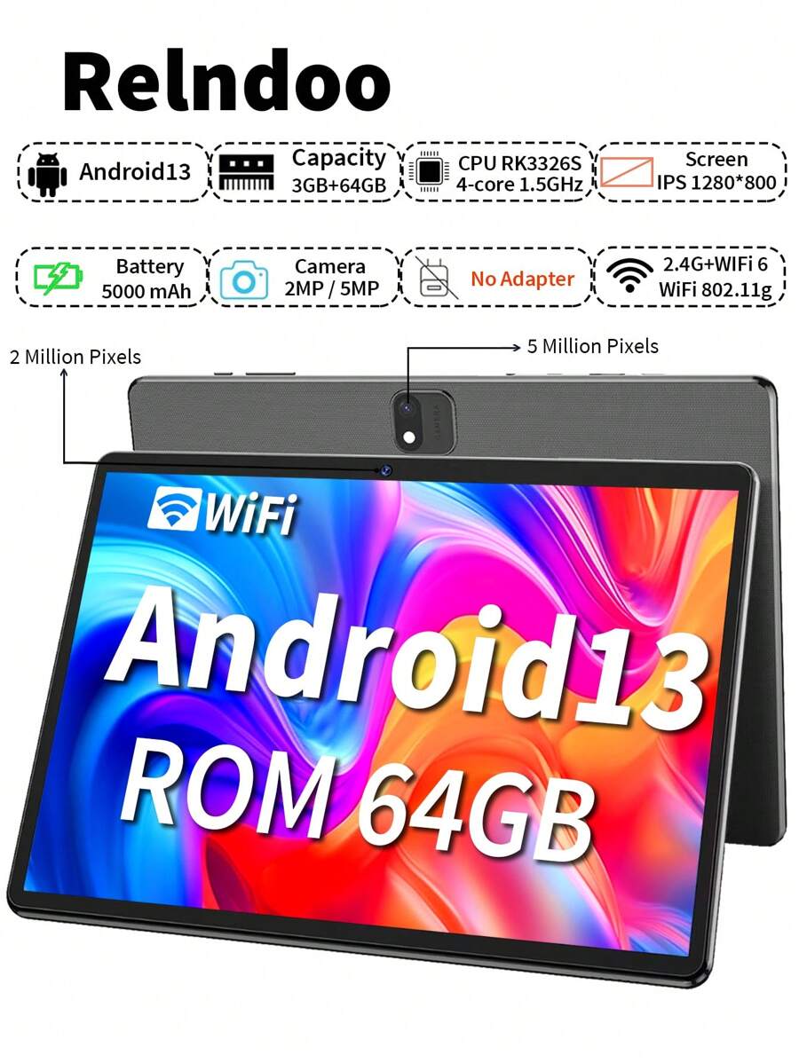 Relndoo Tableta Android 13 de 10 pulgadas de 2024, 3GB de RAM + 64GB de ...