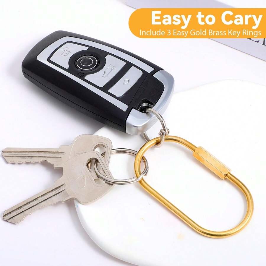 2Pcs Gold Brass Key Ring Brass Screw Lock Key Ring Simple Brass ...