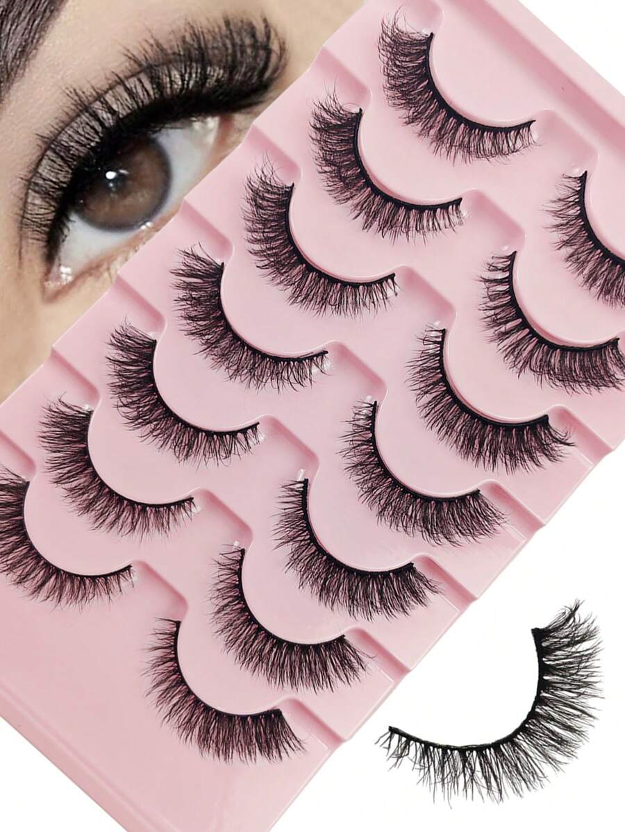 7 Pairs False Eyelashes Fluffy Curly D Curl Cat Eye Lashes Volume Soft ...