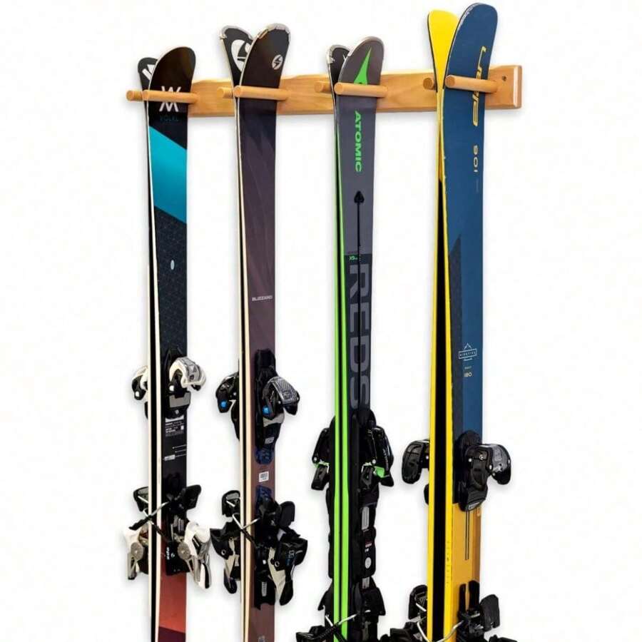 Timber Ski Wall Rack, 4 Pairs Of Skis Storage, Wood Home And Garage ...