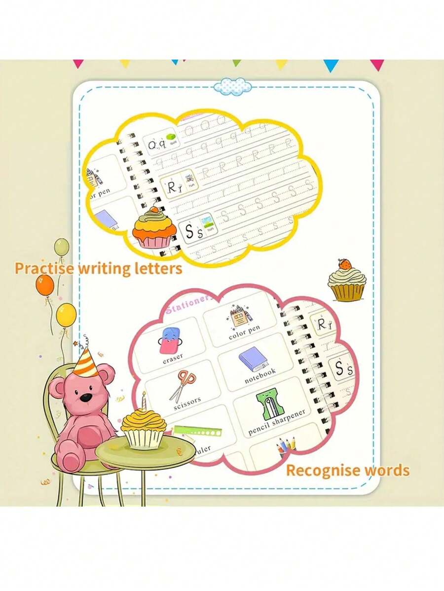 4 Pcs Reusable Tracing Books - Pre-School Writing Practice Books With ...
