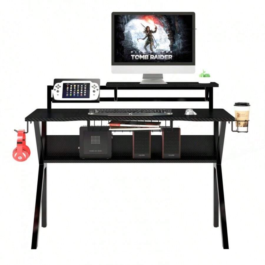 PVC Coated Ergonomic Metal Frame Gaming Desk With K Shape Legs, Black ...
