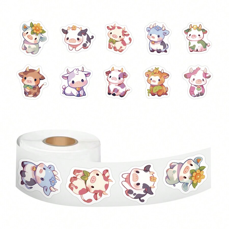 500Pcs Cute Cow Stickers Roll Pack | Vinyl Aesthetics Stickers For ...