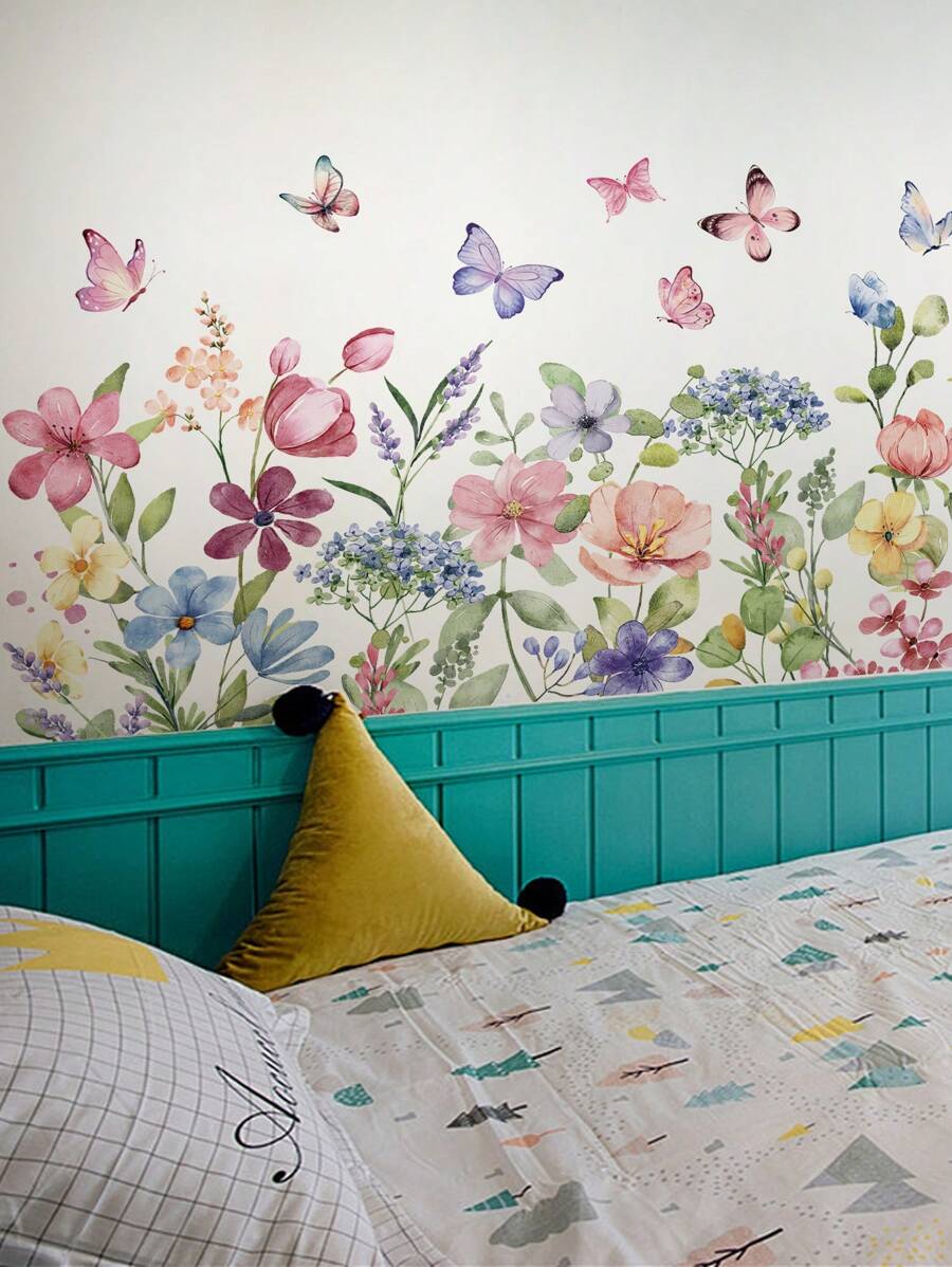 Butterfly Flower Cluster Skirting Line Decoration Self Pasting ...