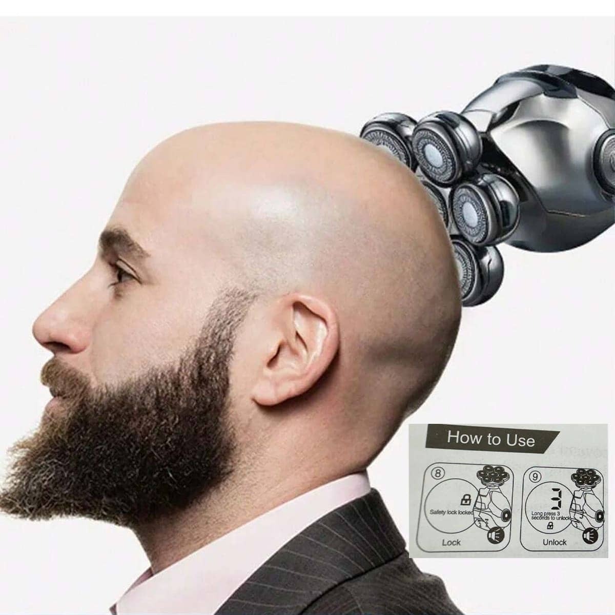 7Dロータリーシェーバー 電動ヘッドシェーバー 鼻毛、サイドバーン トリマー、フェイスブラシ付き、LED表示、耐久性 | #SHEIN年末セール