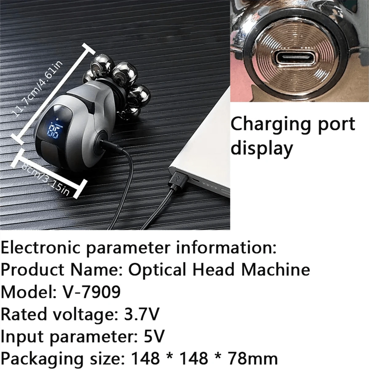 7Dロータリーシェーバー 電動ヘッドシェーバー 鼻毛、サイドバーン トリマー、フェイスブラシ付き、LED表示、耐久性 | #SHEIN年末セール