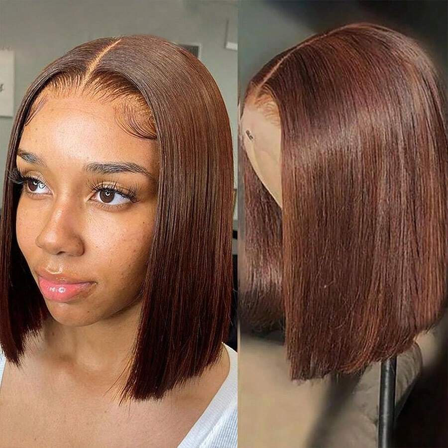 Chocolate Brown Bob Wig Human Hair 13x4 HD Bob Lace Front Wigs Human ...