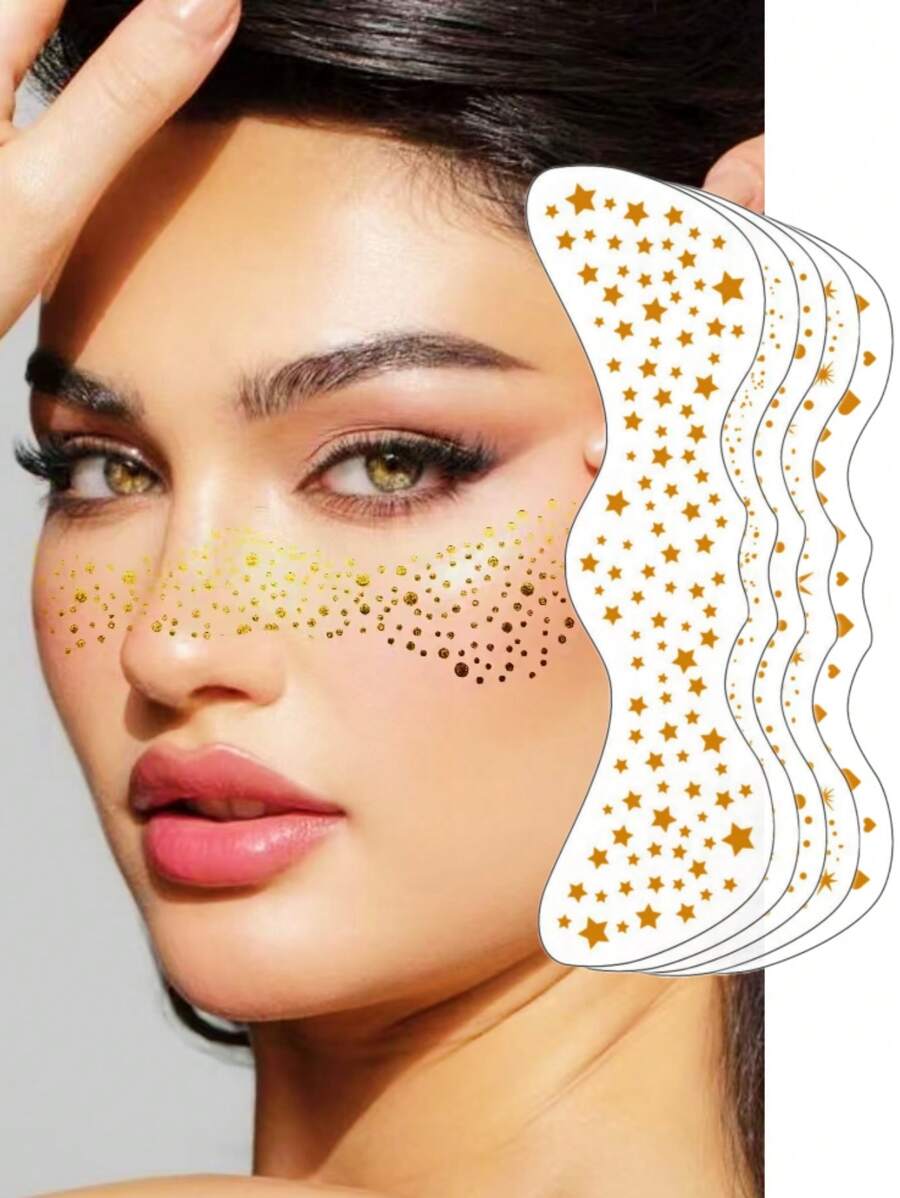 5 Sheets Gold Freckles Glitter Freckles Waterproof Gold Face Makeup ...