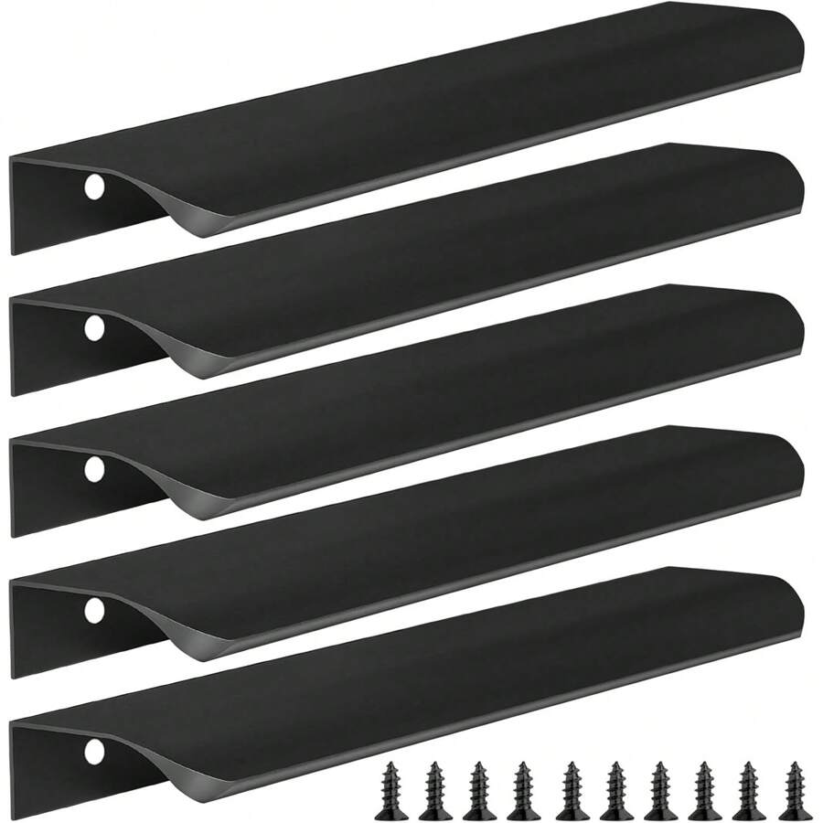 5 Packs Black Finger Edge Pulls For Cabinets Wardrobes Drawer Pulls ...