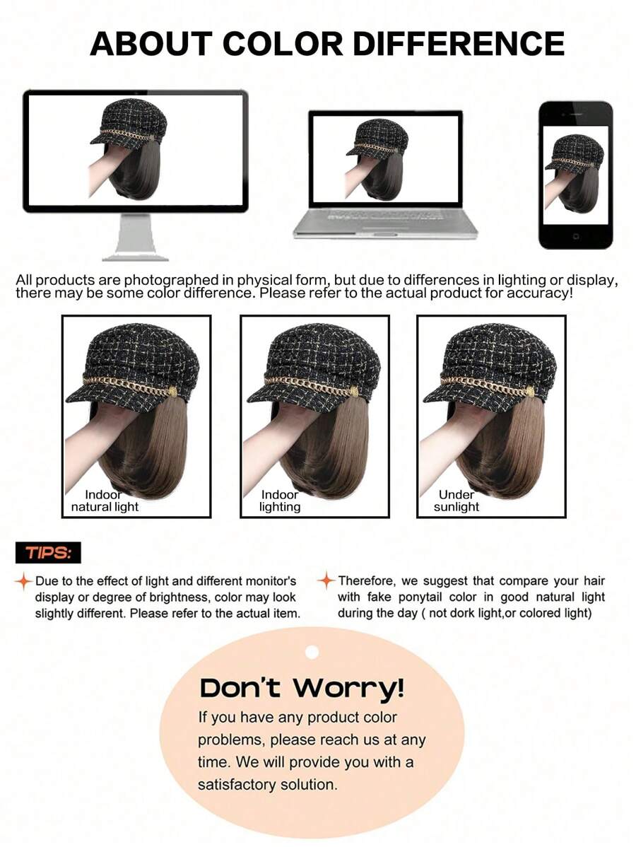 Synthetic Hat Wig Hat Integrated Female Autumn And Winter Black ...