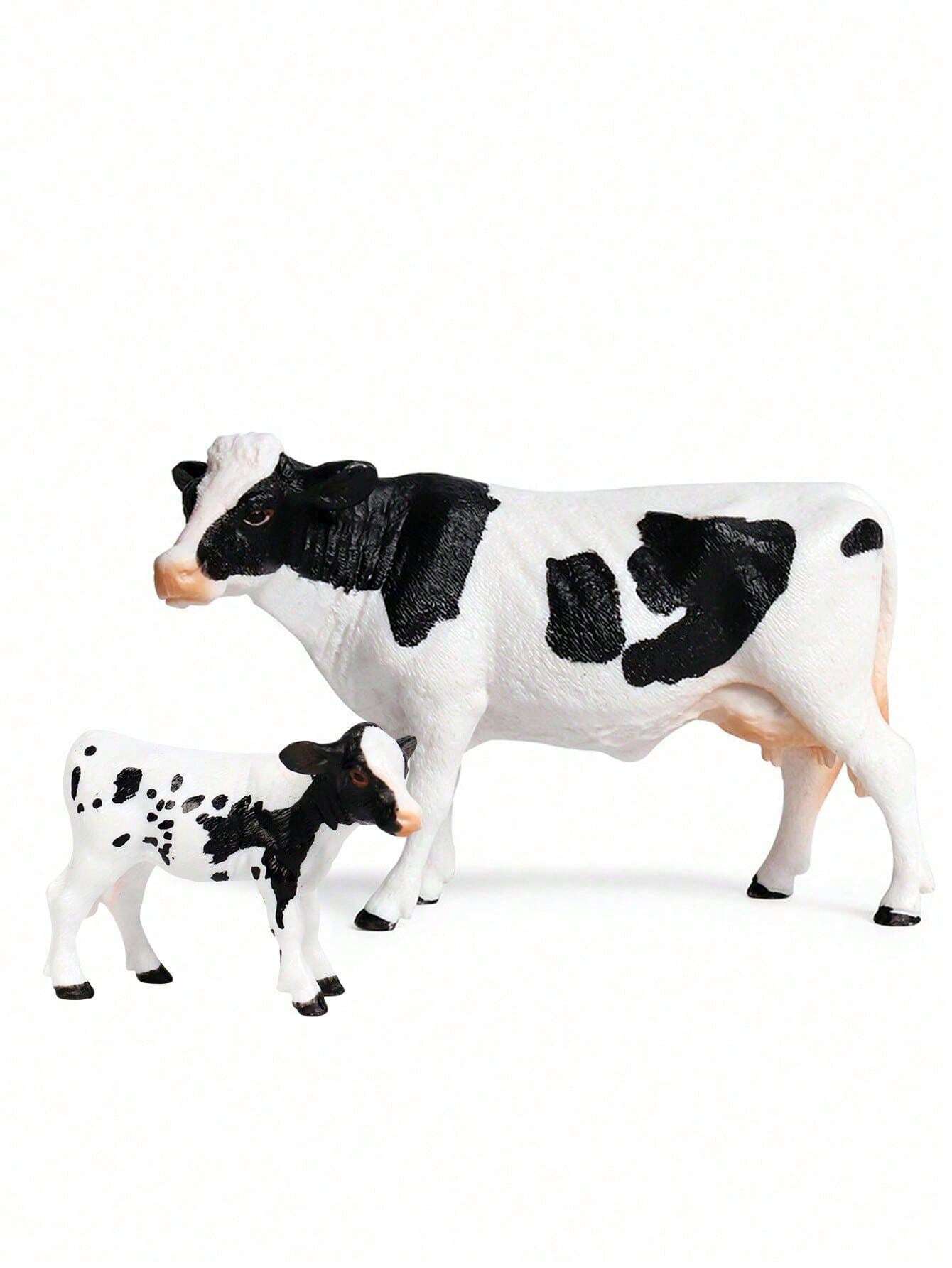 Realistic Black & White Cow Model, Farm Animal Miniature Figurines ...