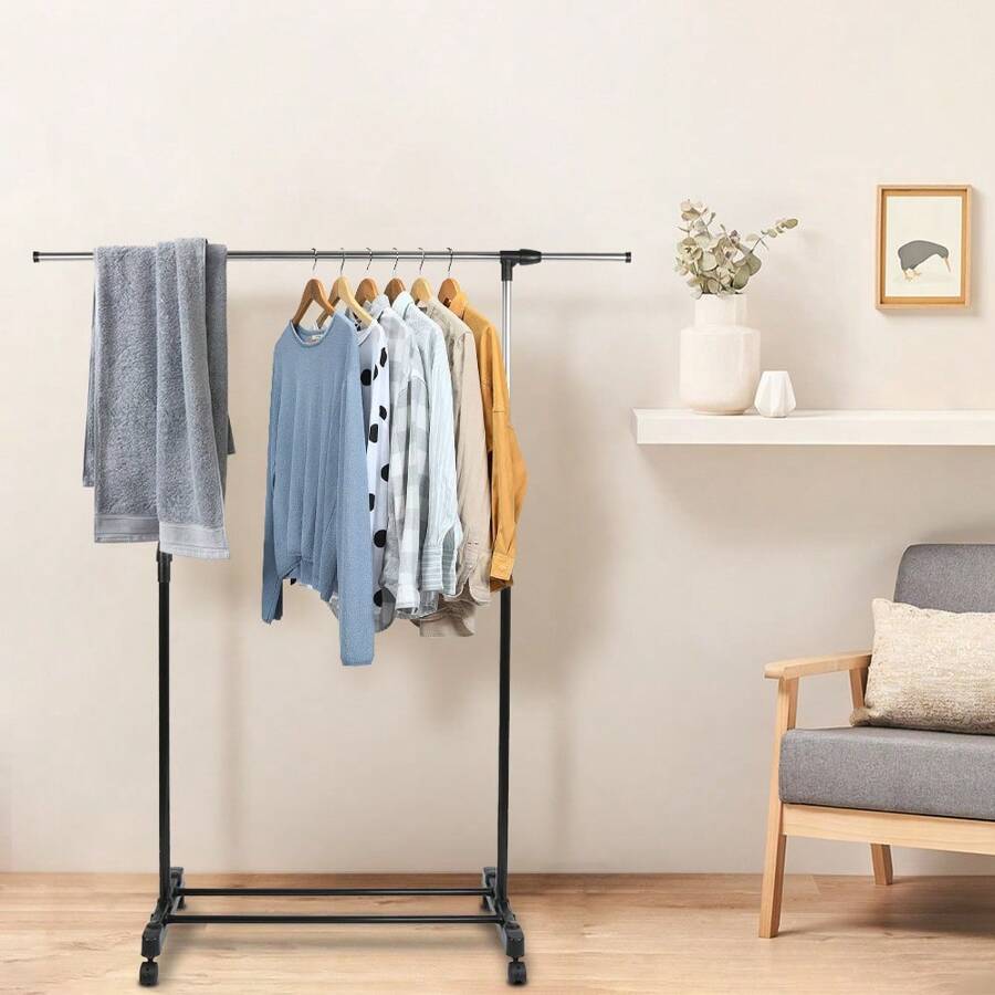 Perchero regulable en altura y anchura con percha retráctil con ruedas ...