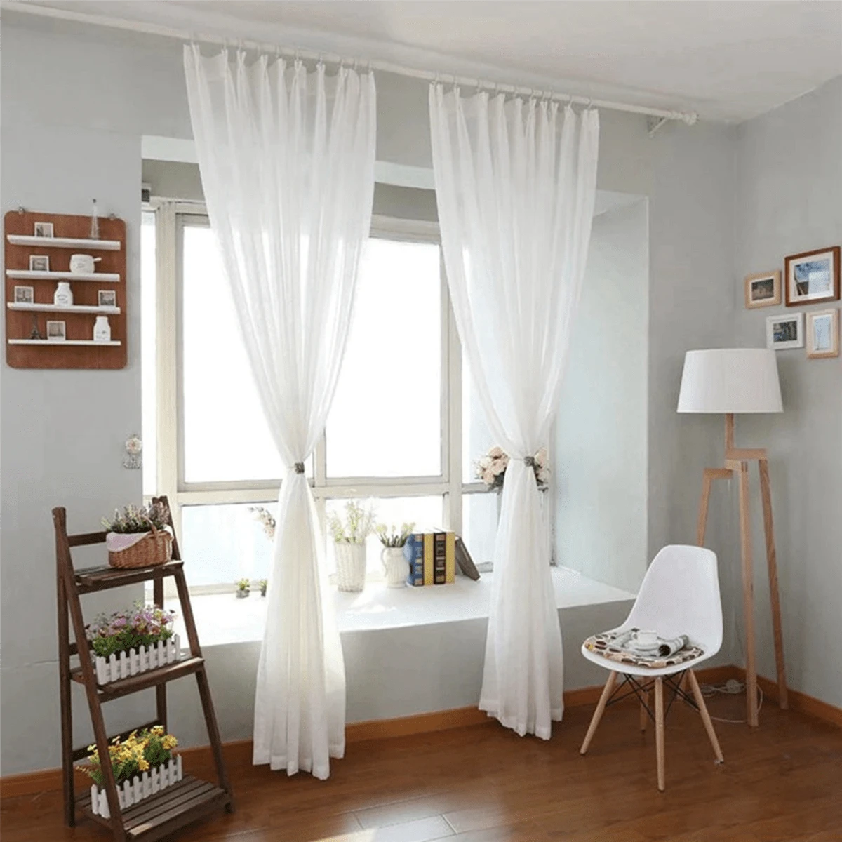 Window White Sheer Curtains 108 Inches Long 12 Panels Clear Basic Rod ...