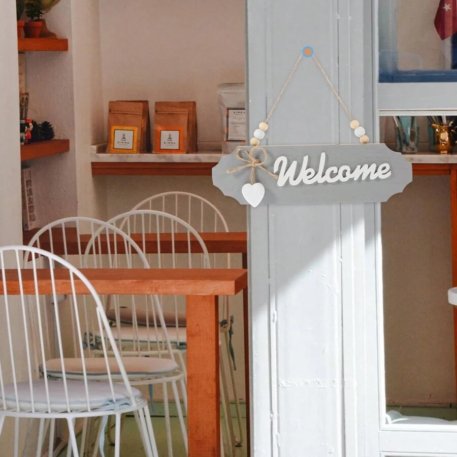 1pc Grey Wooden Hanging Welcome Sign, Outdoor Store Front Door Sign ...
