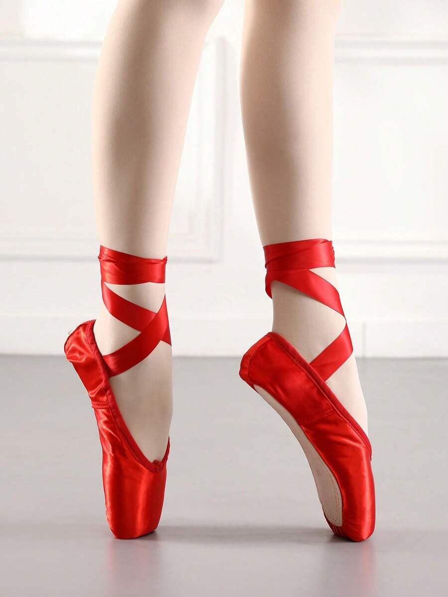 Women's Pointe Ballet Dance Shoes Red Satin Ballet Slippers With ...