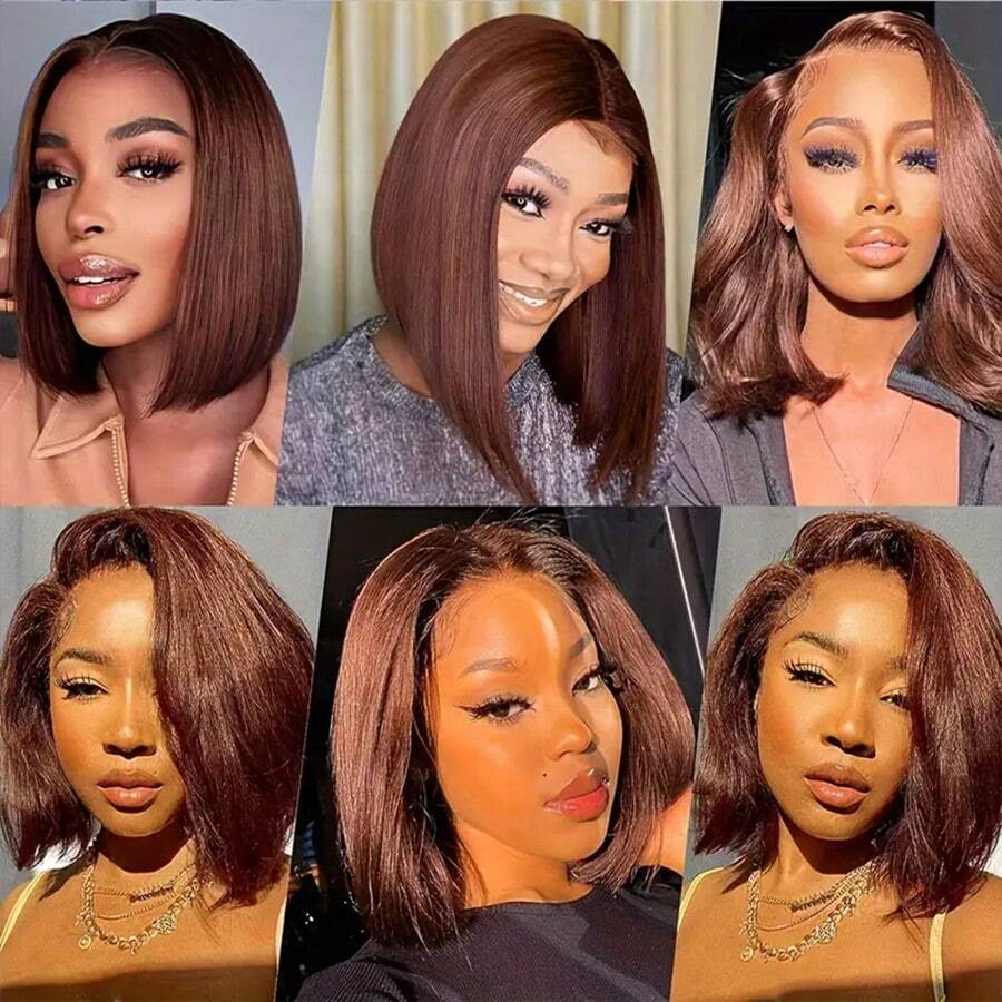 Perruque brune Pazat Bob en cheveux humains, perruque frontale en dentelle 13x4, perruque courte ...