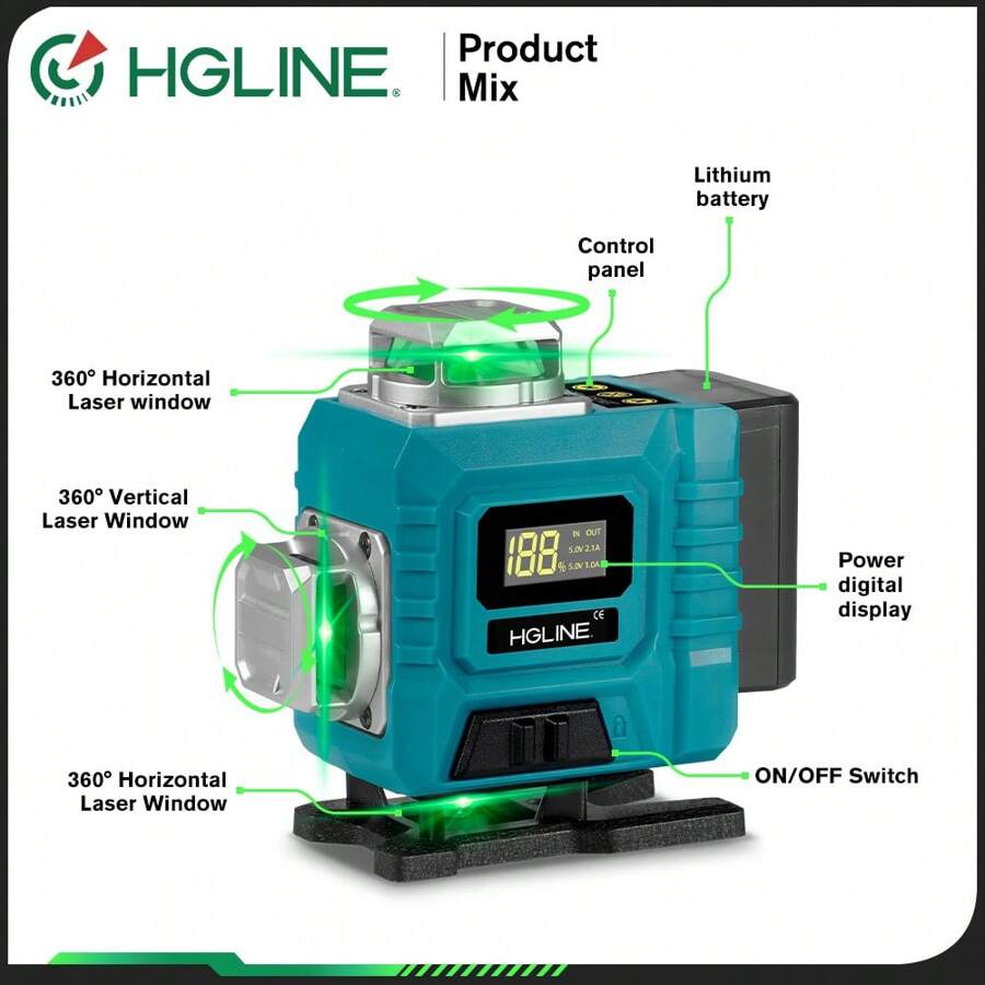 ONEVAN Niveaux Laser 4D 16 lignes, niveau Laser à ligne verte horizontale et verticale à 360 ...