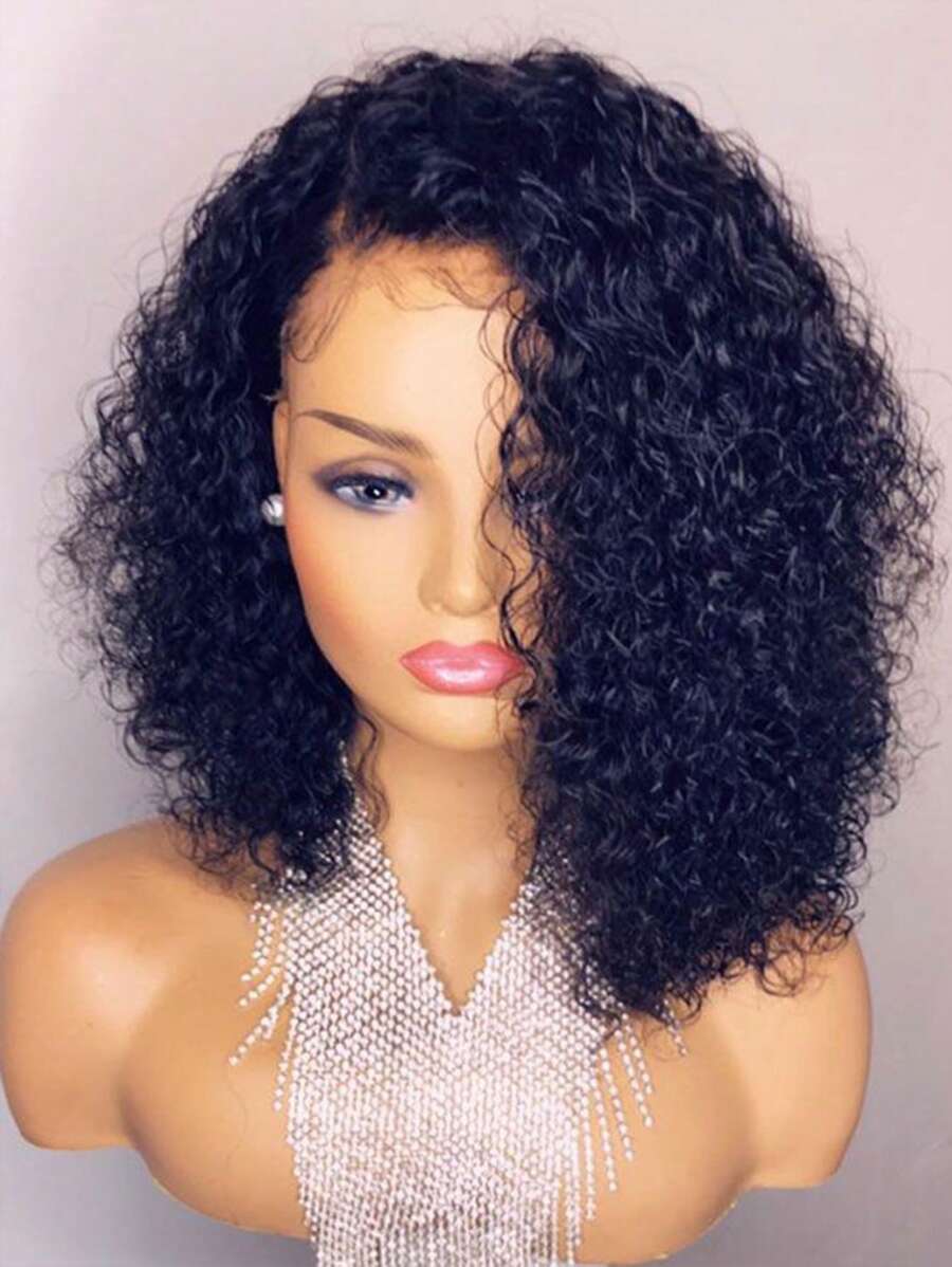 Short Curly Bob Wig Human Hair 180% Density Kinky Curly Side Part Short ...