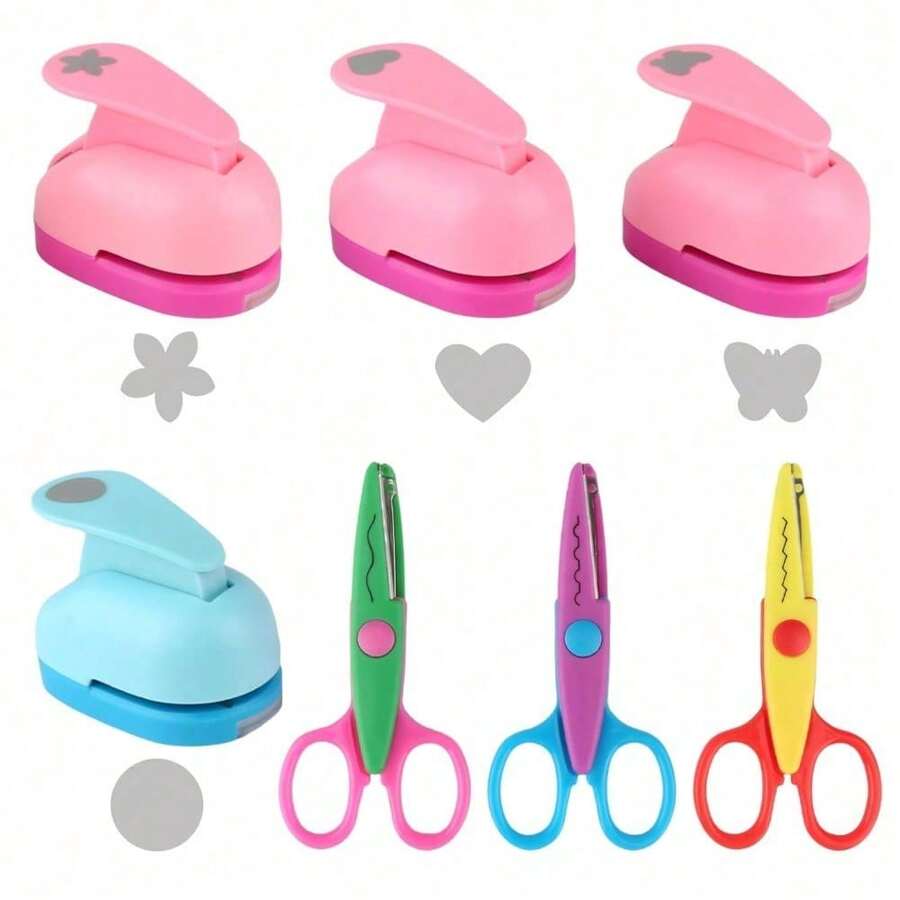 DIY Paper Punch Scissors Set 4 Hole Punch 3 Scissors For Heart Circle ...