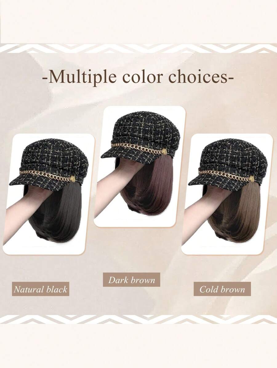 Synthetic Hat Wig Hat Integrated Female Autumn And Winter Black ...