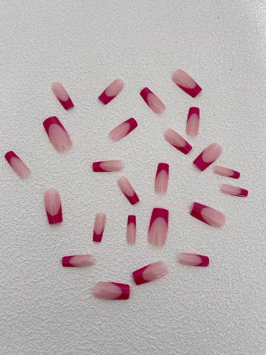 Upgrade Your Look With 24 Rectangular Shaped Fake Nails In A Simple Red ...