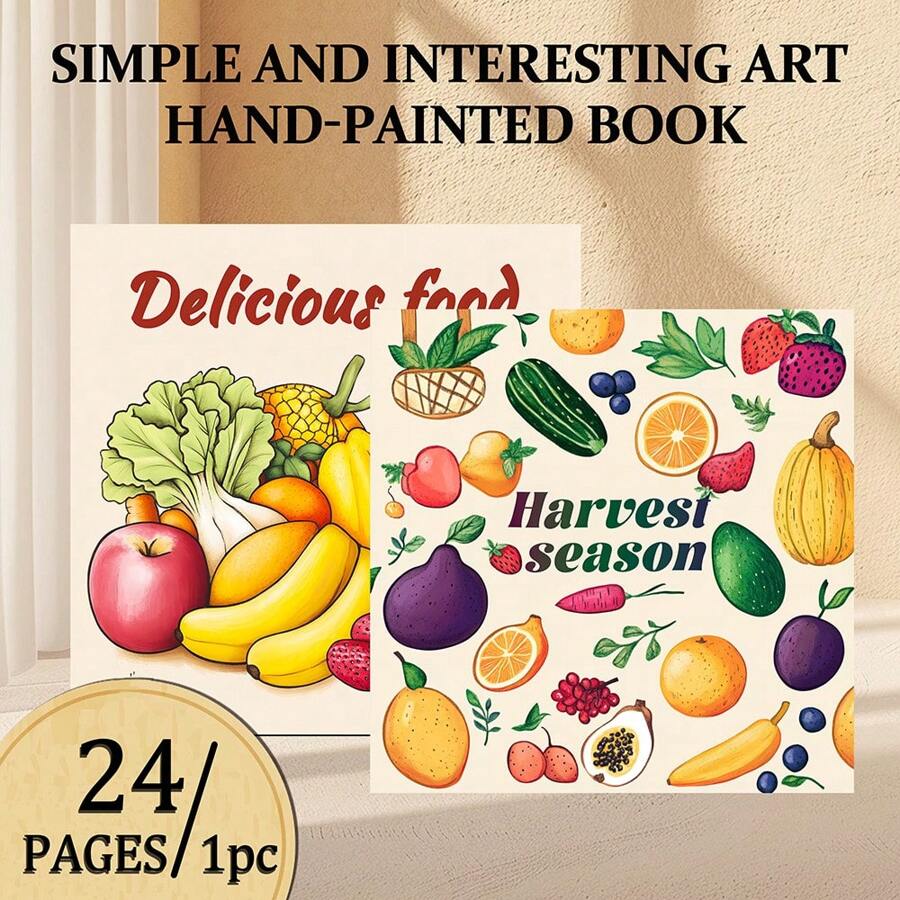 Adult Coloring Book Featuring A Variety Of Foods With Bananas, Apples ...