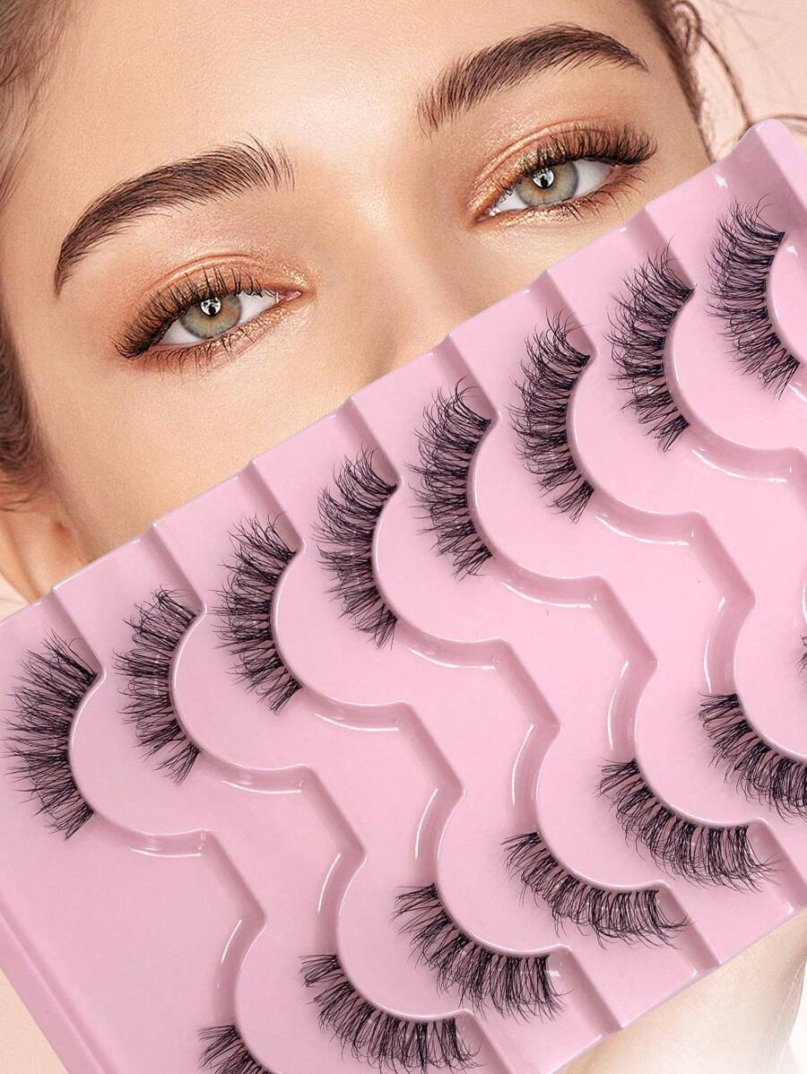 ENCHUW 8 Pairs Half Lashes Clear Band Eyelashes End Eye Elongated ...