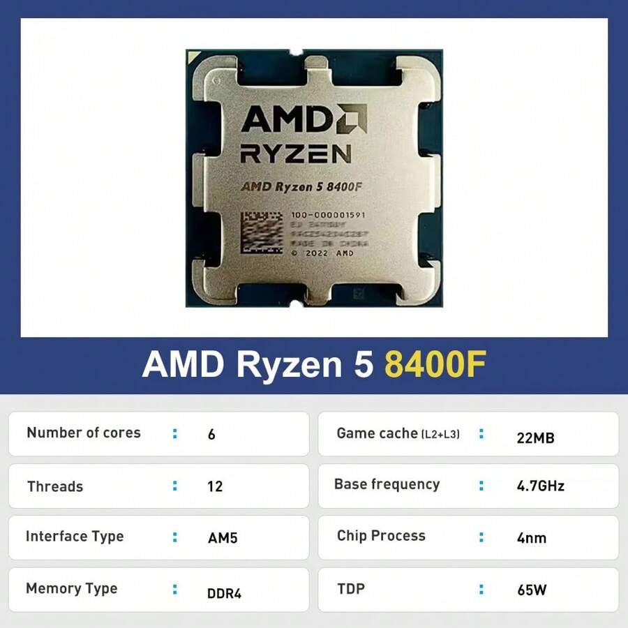 AMD Ryzen R5 8400F 5 8400F 4.2GHz 6-Cores 12-Threads Desktop Computer Processor Socket AM5 CPU ...
