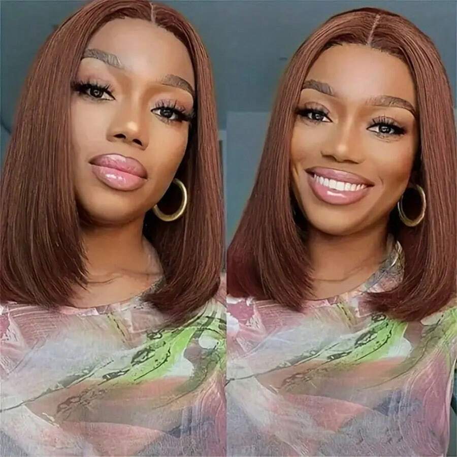 Perruque brune Pazat Bob en cheveux humains, perruque frontale en dentelle 13x4, perruque courte ...