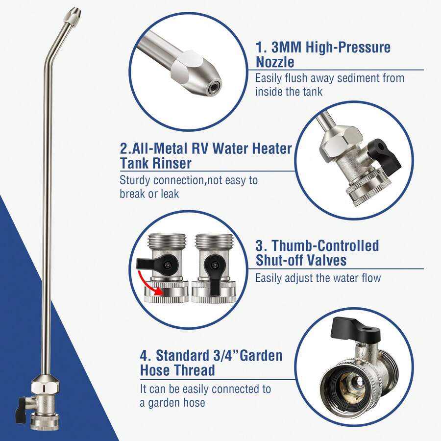 RV Water Heater Tank Rinser And Anode Rods, Metal Tube RV Hot Water ...