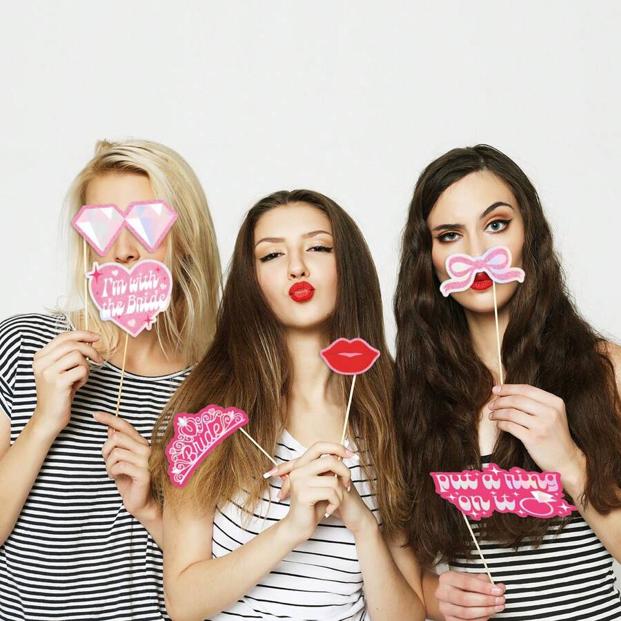 Bachelorette Photo Booth Props - 24 Pieces, Hot Pink Princess Photo ...