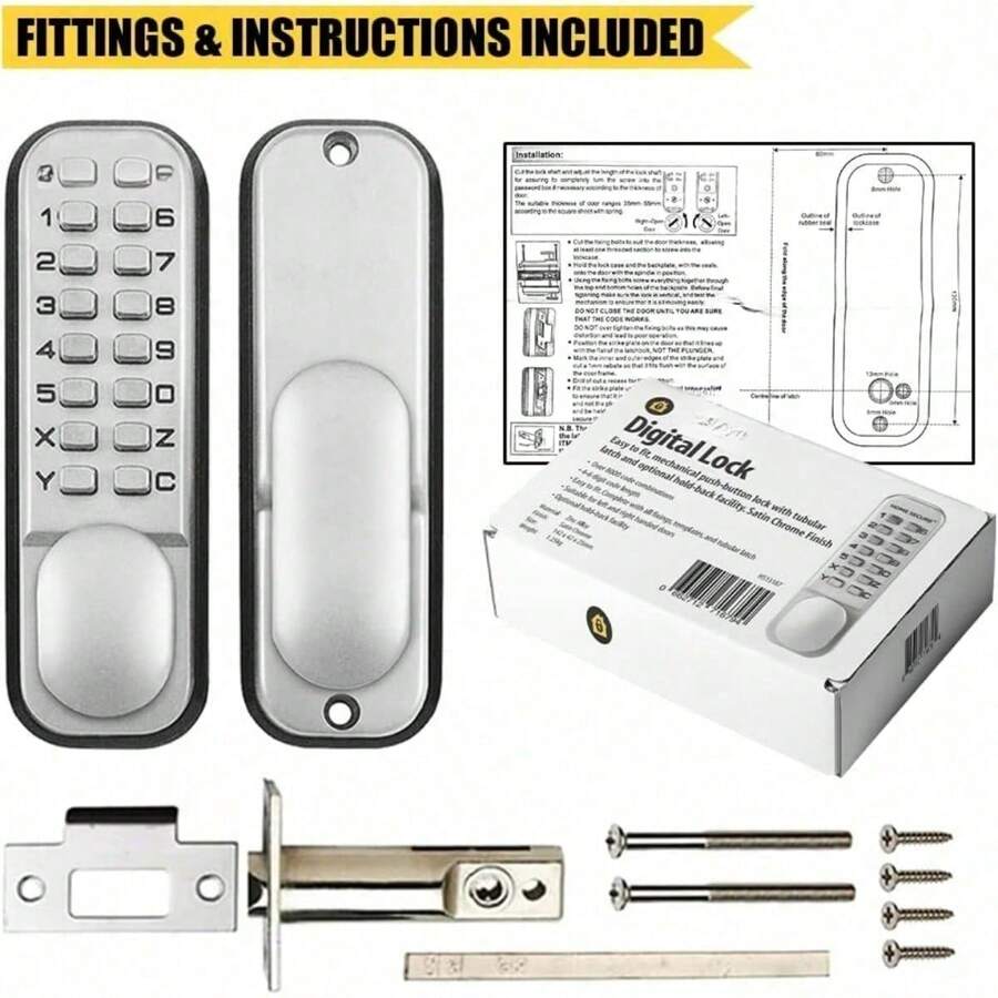 Digital Code Lock Door Lock - Chrome - Weather Resistant KeyPad ...