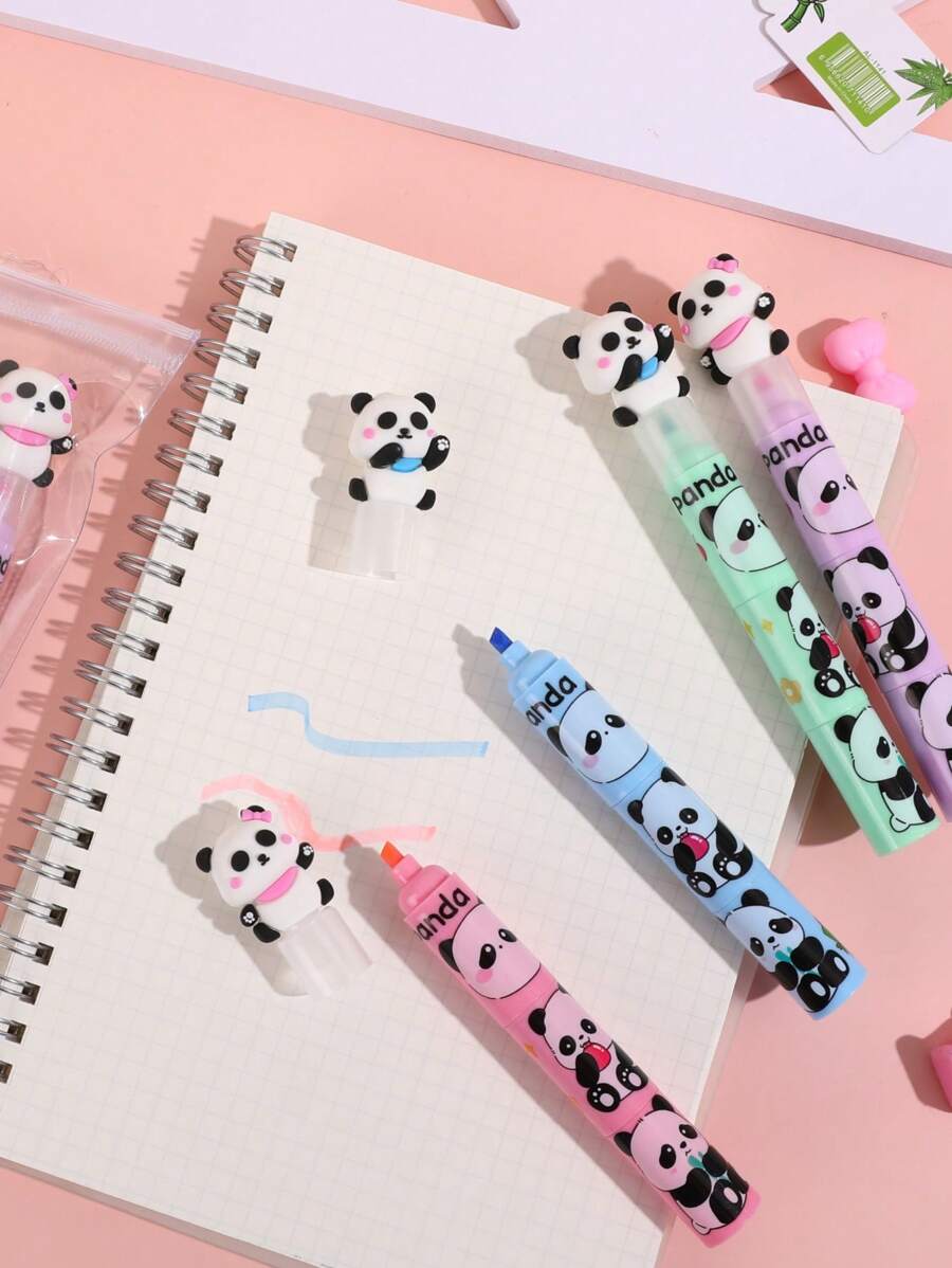 Randomly Selected Cute Panda Highlighter Pen Macaron Mini Fluorescent ...