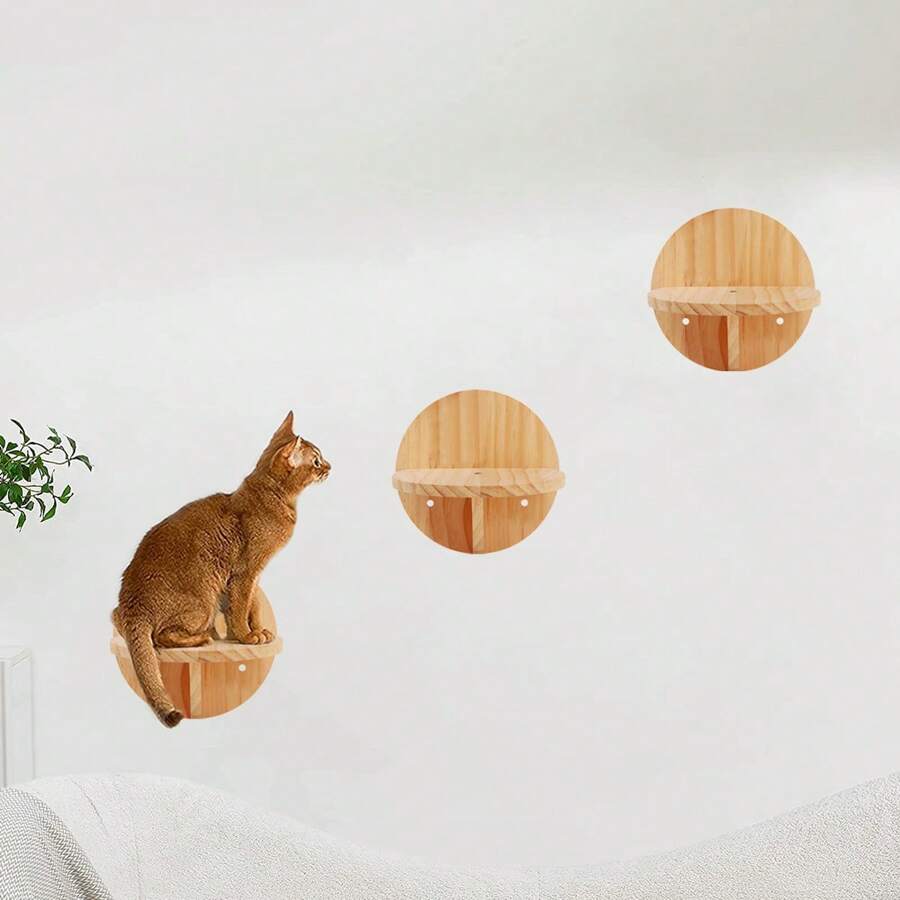 1/2/3pcs Round Cat Wall Tree, Wall-Mounted Cat Furniture, Cat Climbing ...