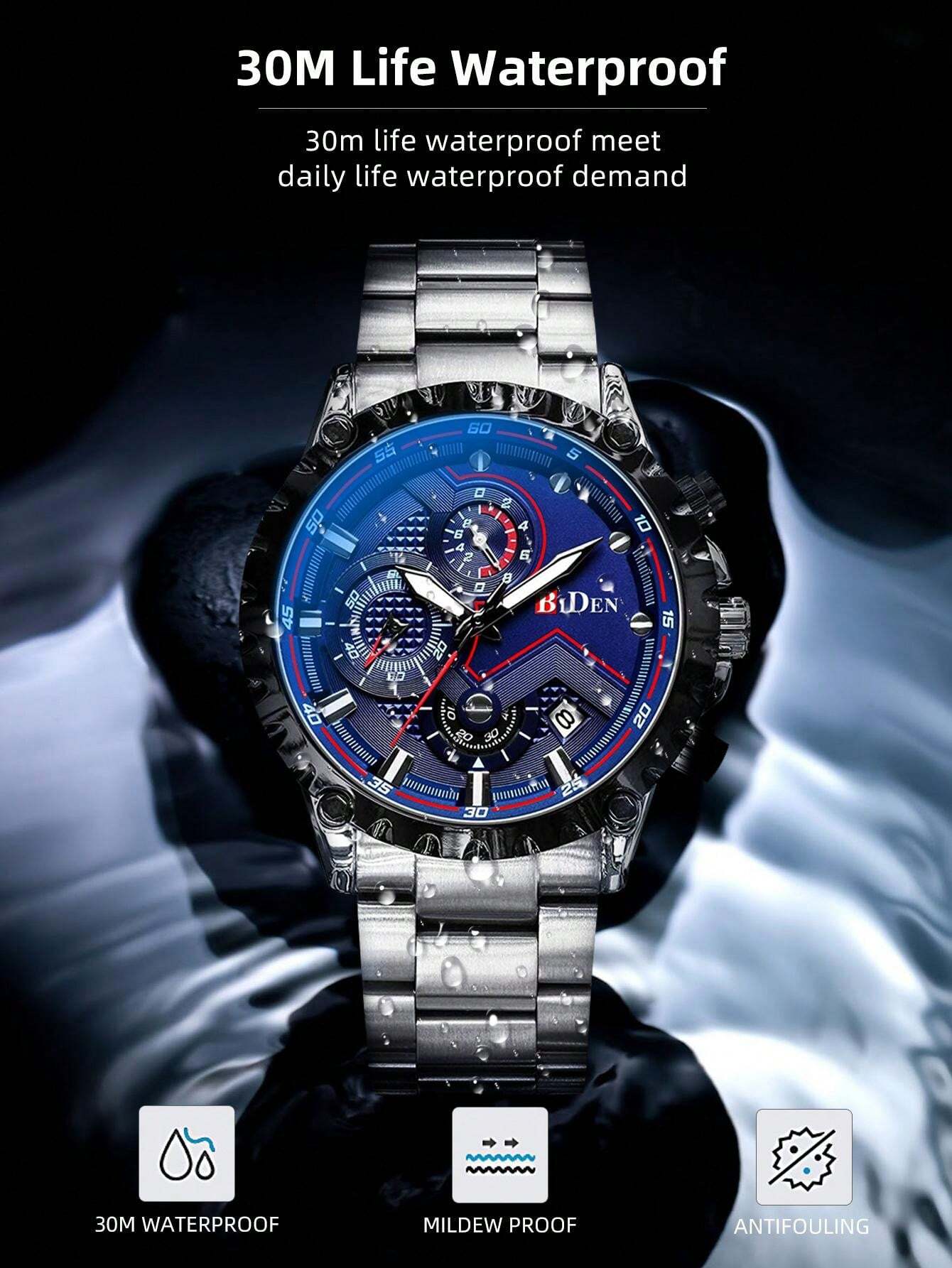 BIDEN Reloj de hombre BIDEN multiusos con cronógrafo de seis agujas ...