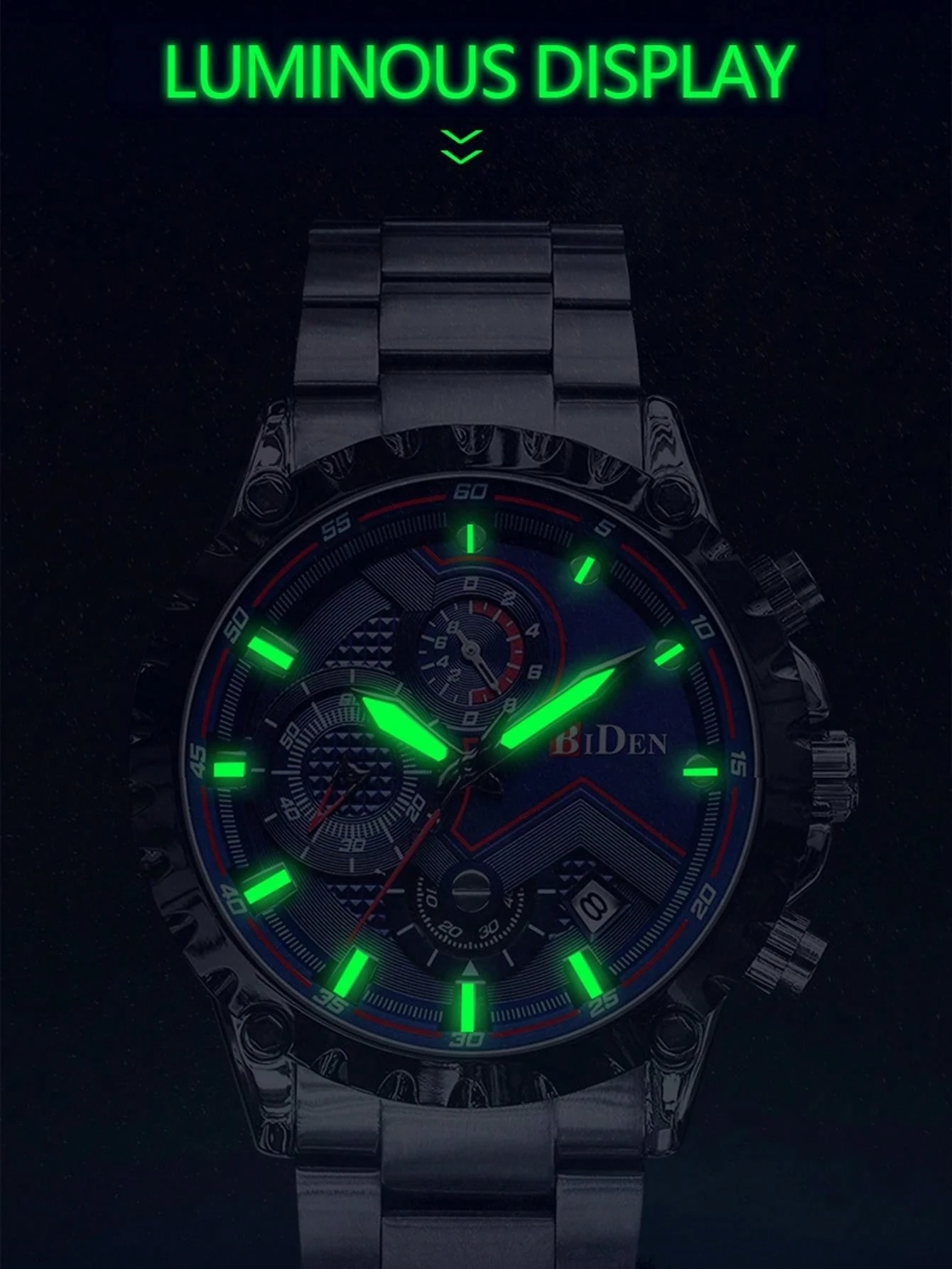 BIDEN Trendy Design Men's Watch Six Pin Chronograph Waterproof Luminous ...