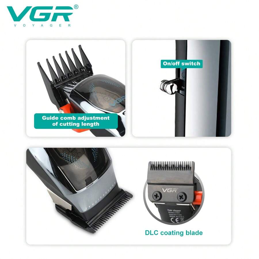 VGR VGR Hair Clipper Elétrico Sem Fio Ajustável Display Digital Aparador de Pêlos Recarregável ...