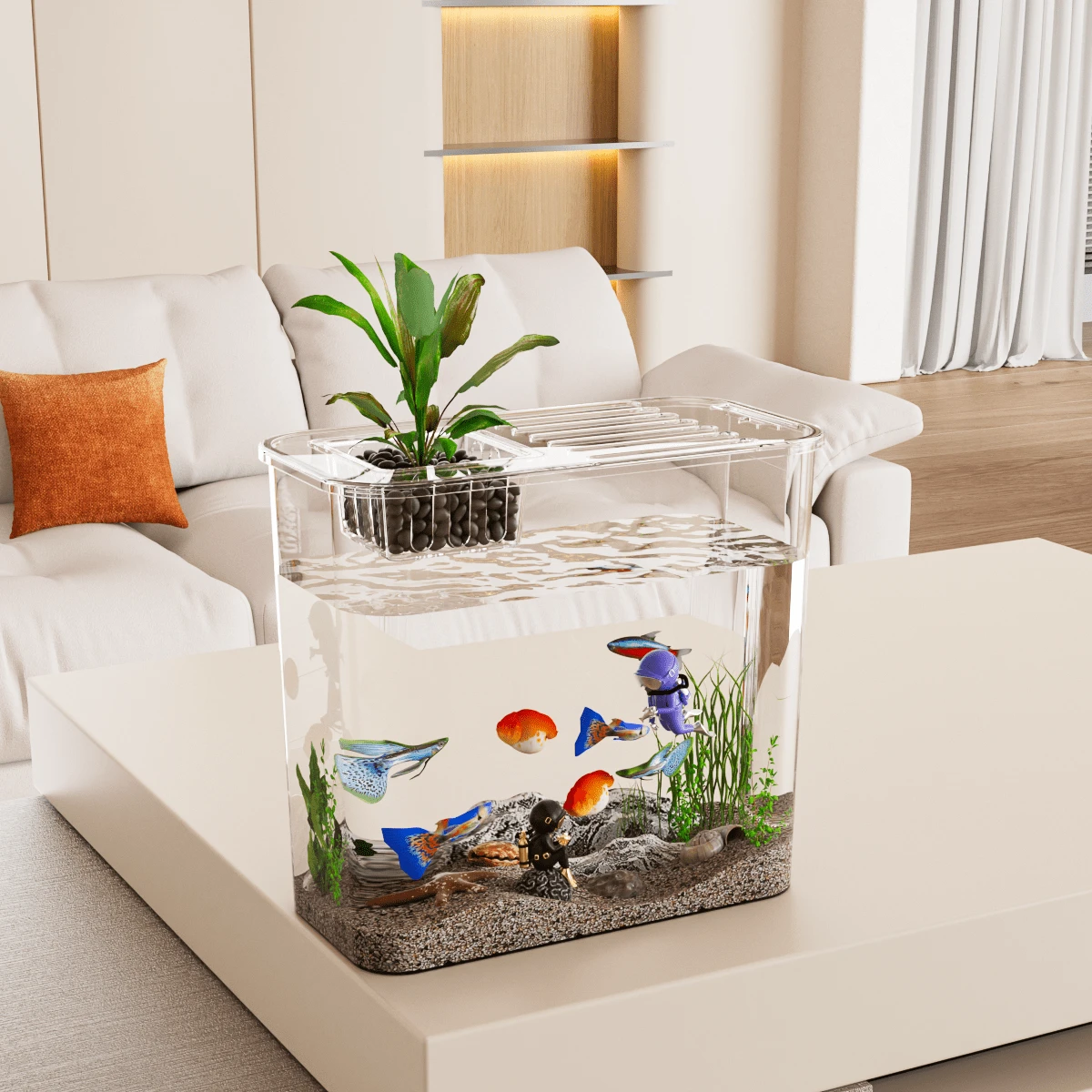 Transparent Acrylic Ornamental Fish Tank Breeding Box Living Room ...