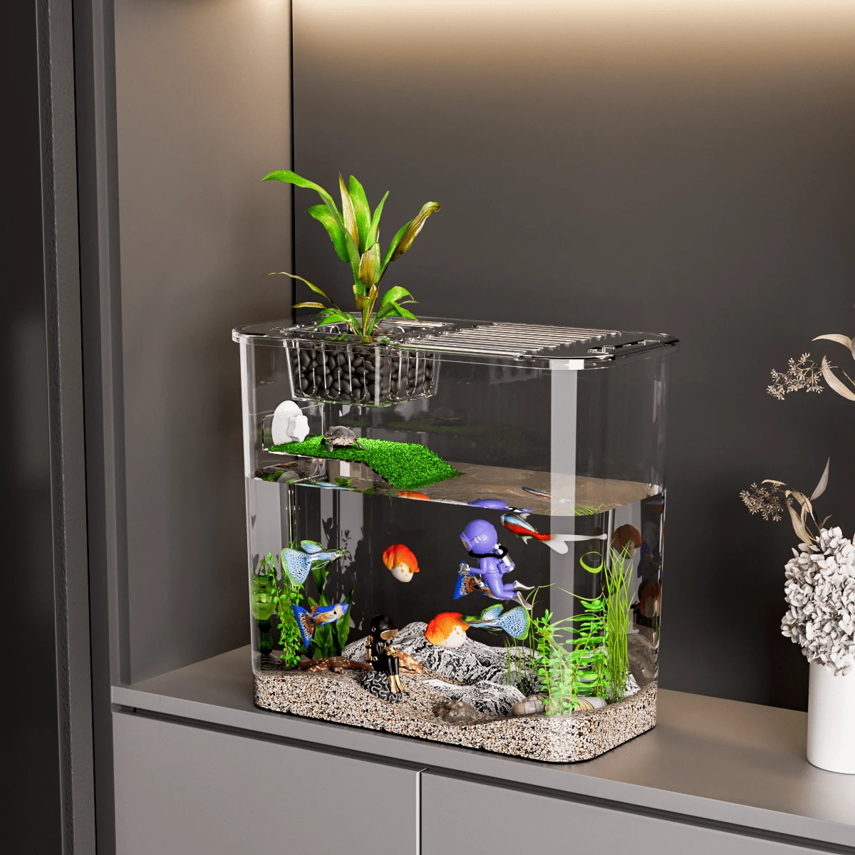 Transparent Acrylic Ornamental Fish Tank Breeding Box Living Room ...