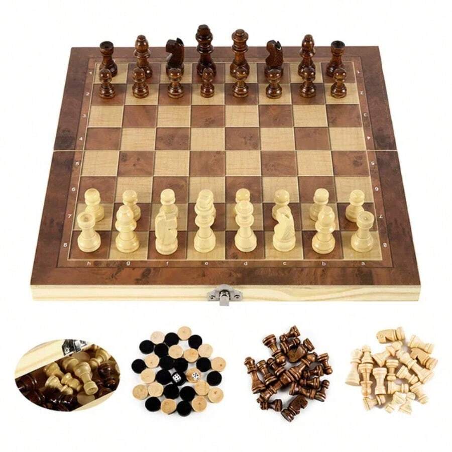 3 In 1 Chess Board, Folding Wooden Portable Chess Game Board, Wooden ...