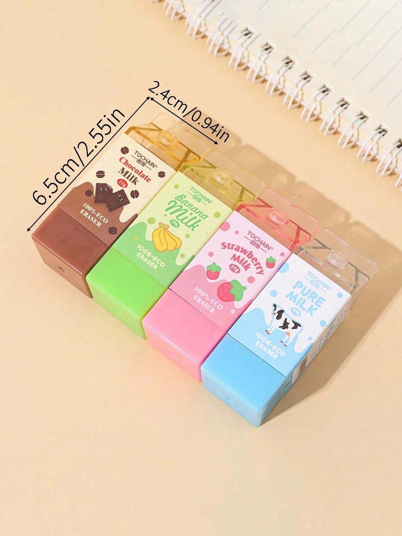 1pc Cartoon Milk Shaped Eraser, Random Color, Cute Student Stationery Correction Supply, Student ...