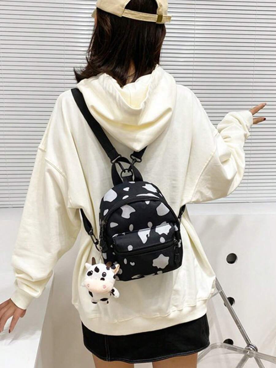 1pc Cute Cartoon Mini Cow Print Foldable Backpack, Lightweight Women ...