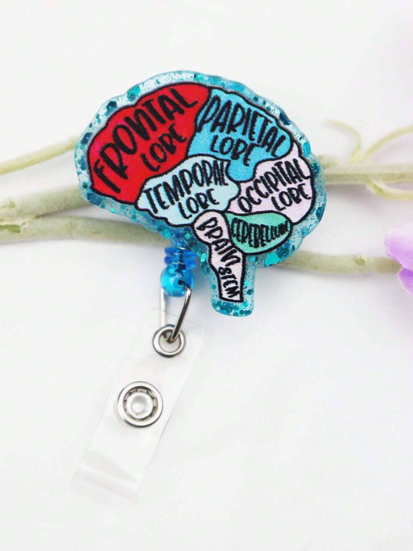 1pc Cute Cartoon Blue And Purple Acrylic Brain Retractable Badge Reel ...
