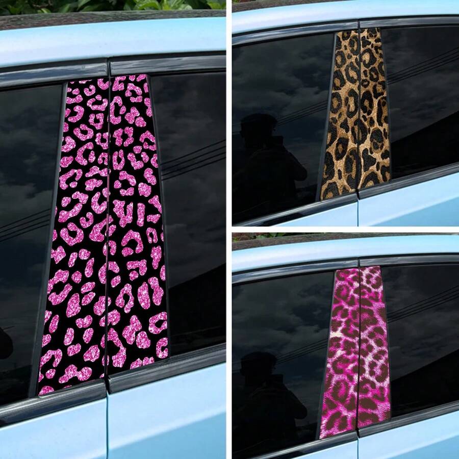 Leopard Print Car Stickers Auto B Pillar Waterproof Center Column ...