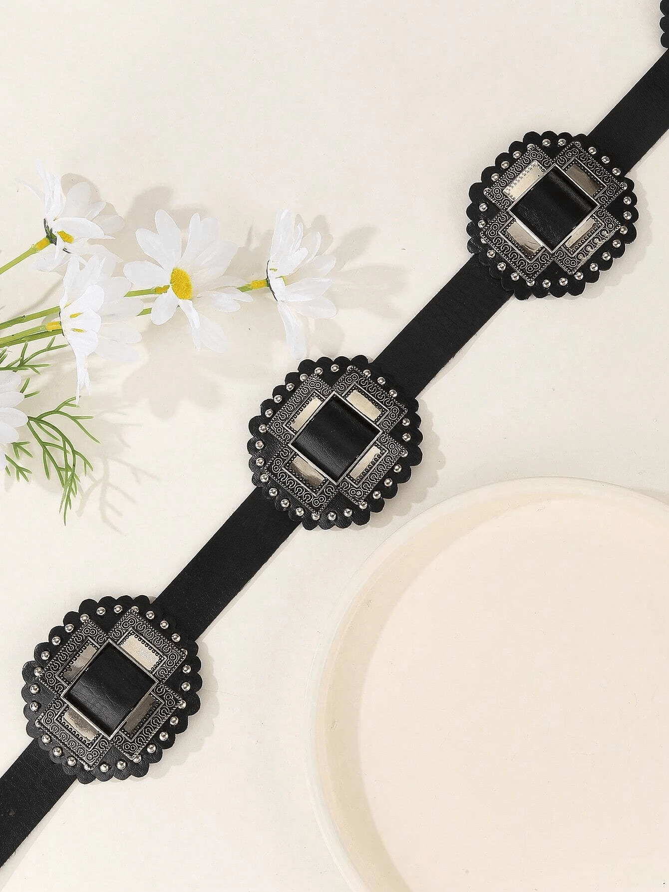 1pc Girl's Western Vintage Maillard Style Spicy Heavy-Duty Rivet Black ...