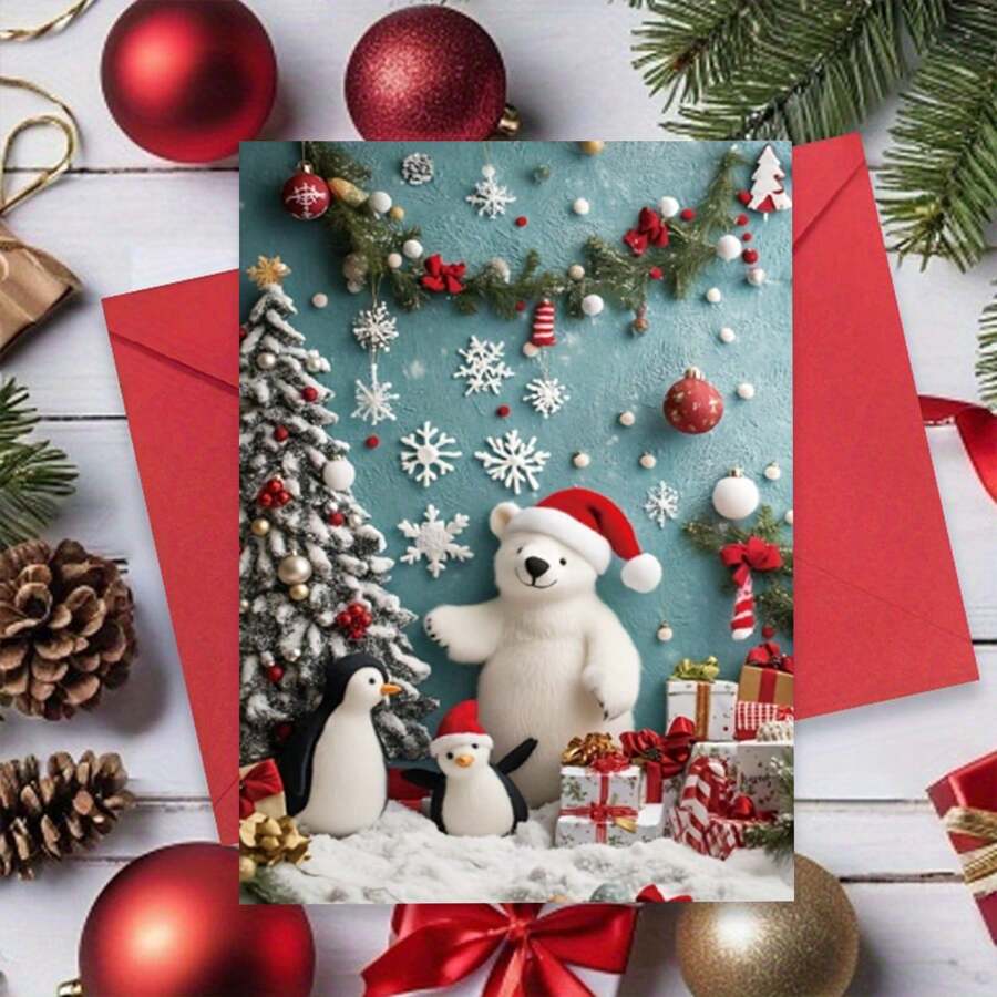 Uroczy niedźwiedź polarny, świąteczna kartka z pozdrowieniami - wyjątkowy design, idealny na ...