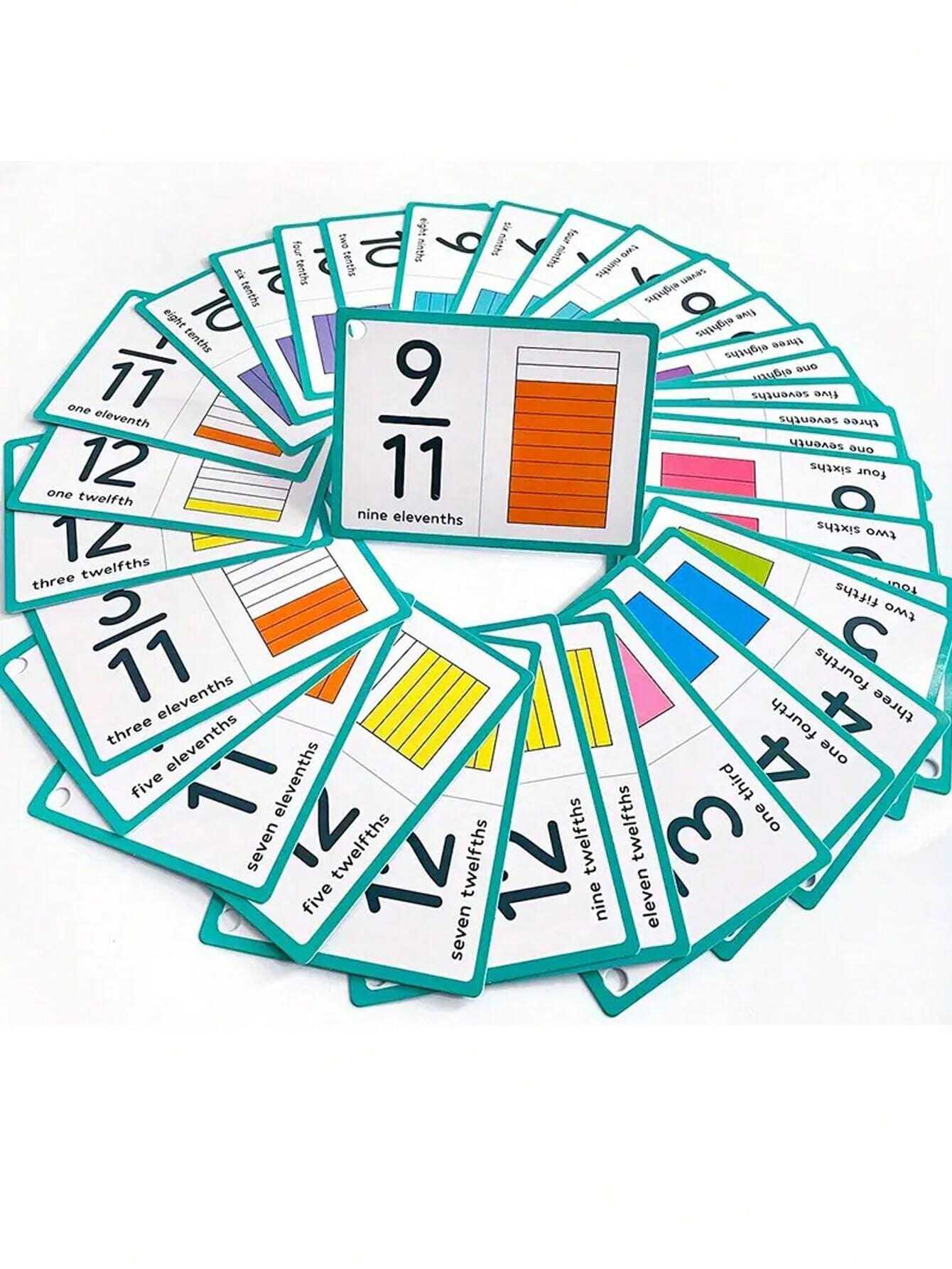 35pcs Double-Sided Fraction Flashcards, Math Fractions 1-12 ...