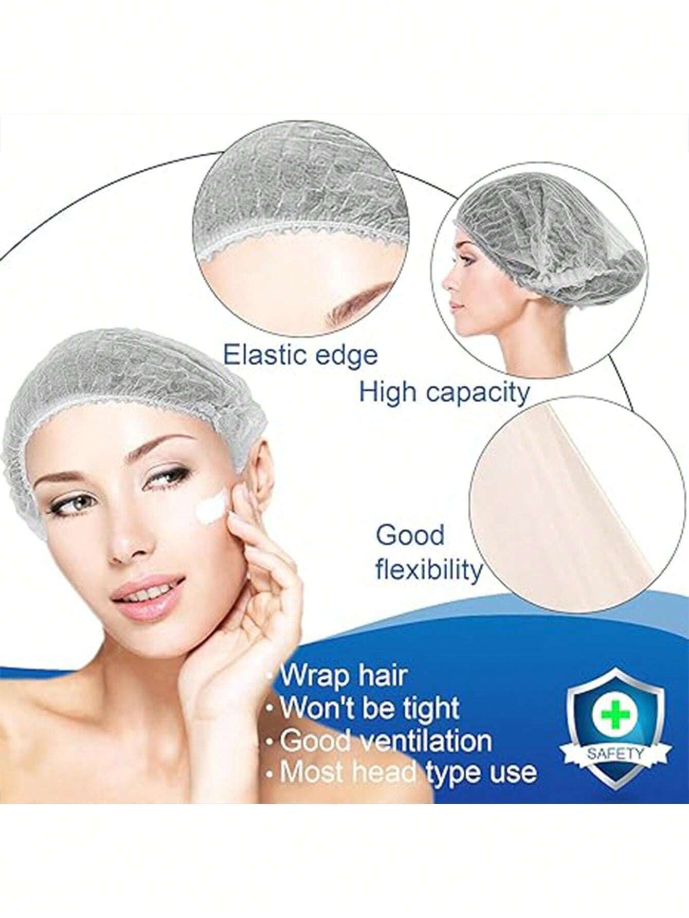 100 Pcs Disposable Nonwoven Bouffant Caps Hair Net For Hospital Salon ...