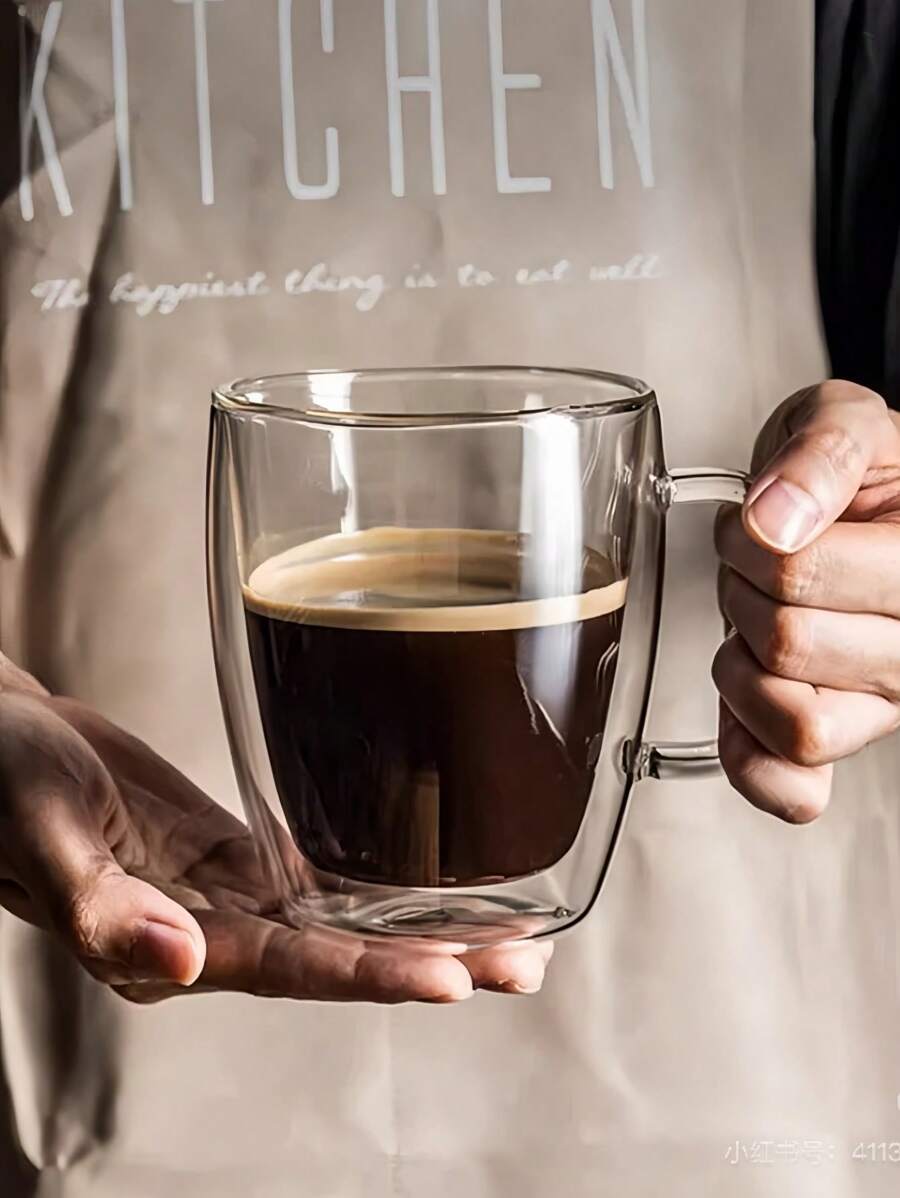 Double Wall Glass Cup, Transparent Water Mug, Insulated Handle Coffee ...